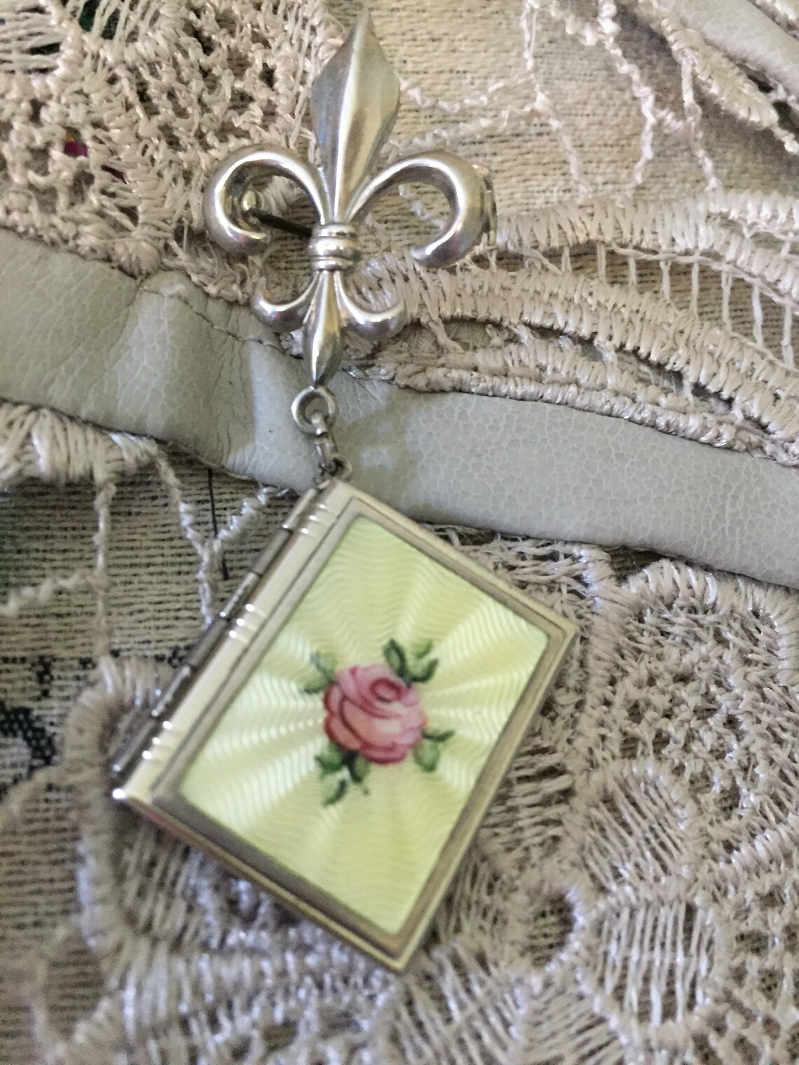 Sterling Silver Book Locket Rose Guilloche Locket With Fleur - Etsy