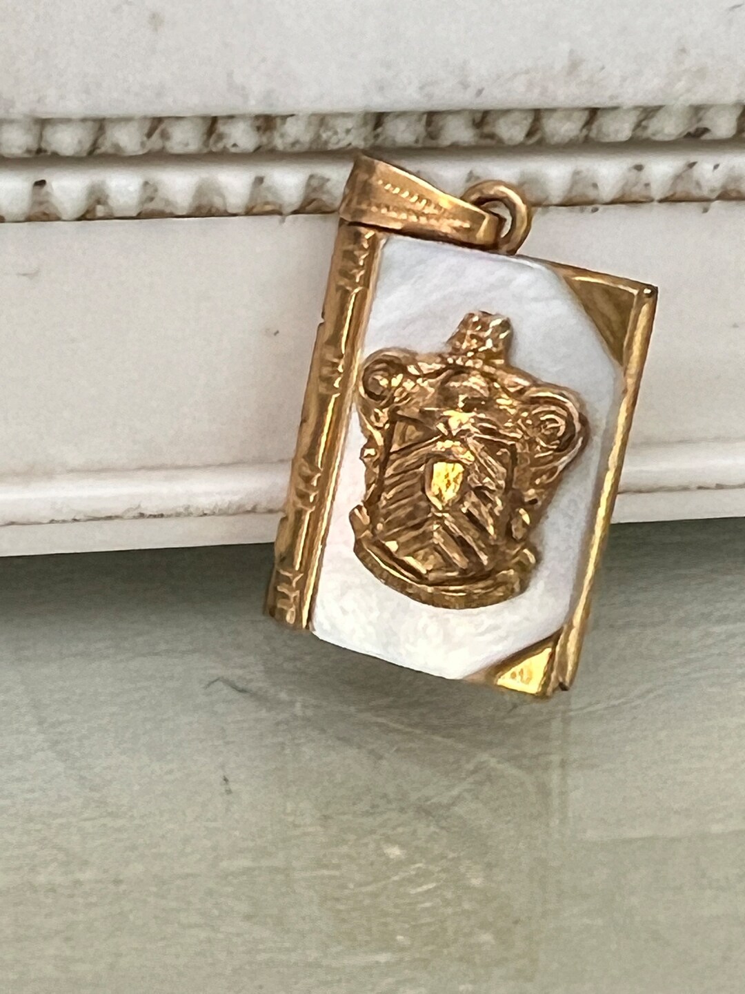 Vintage Petite Art Deco Mother of Pearl Book Locket , Shield Crest ...