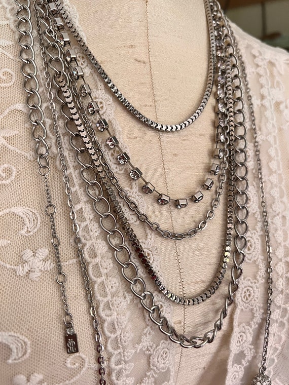 vintage Silver Tone Chain Rhinestone Tassel Pendant, … - Gem