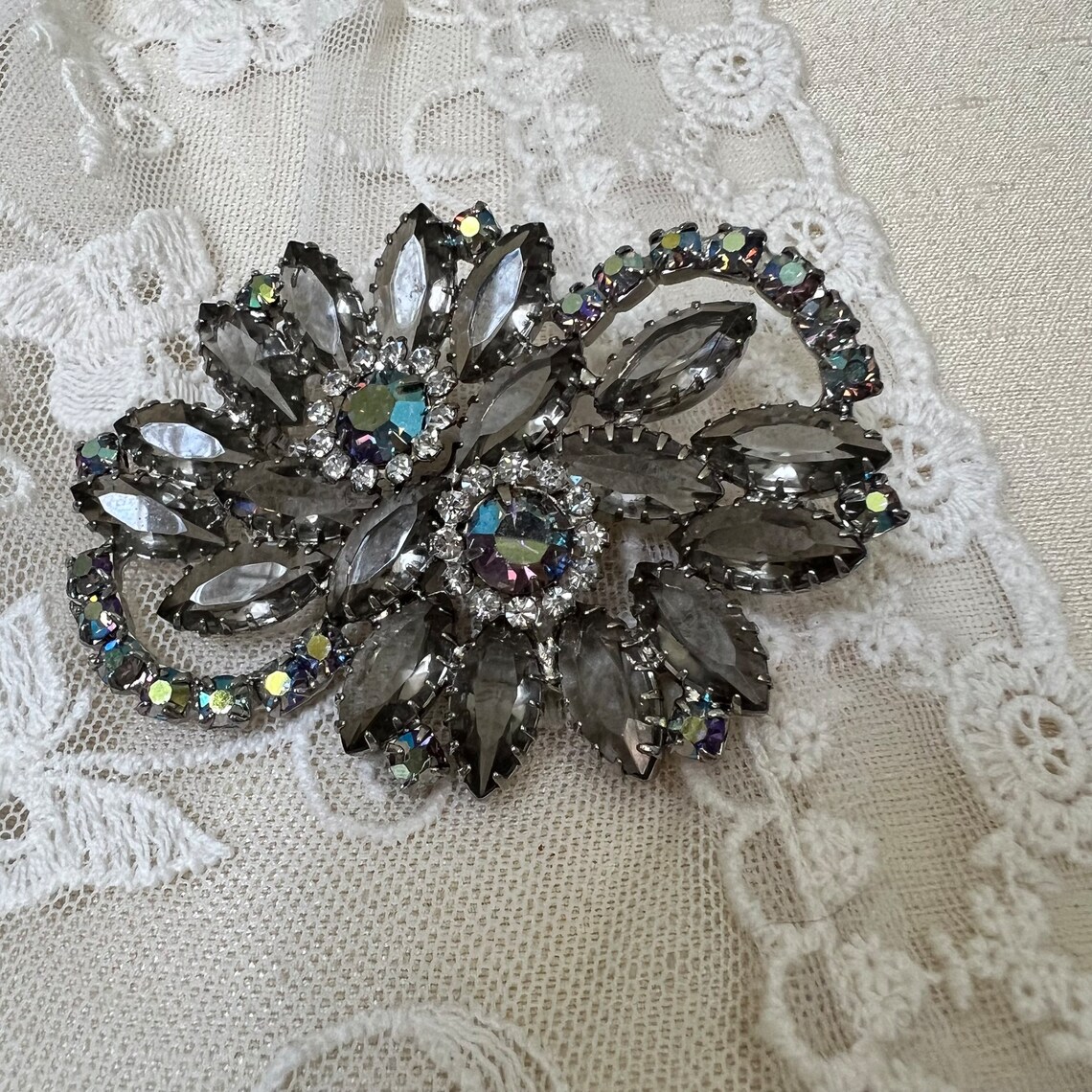 Stunning Vintage Large Rhinestone Brooch Light Gray Marquis - Etsy