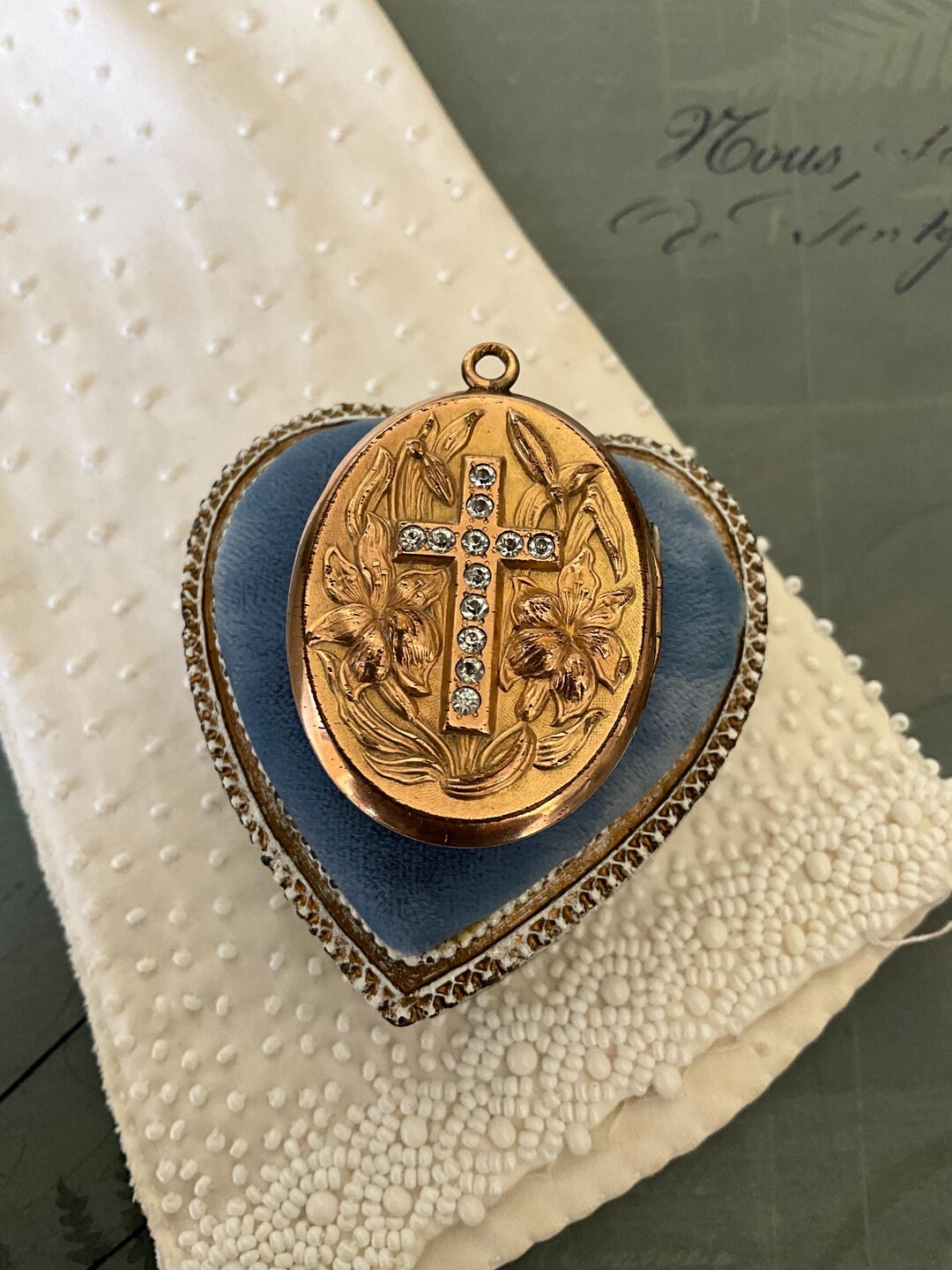 Antique Art Nouveau S and BL Co Gold Filled Lily Flower Repousse Cross ...