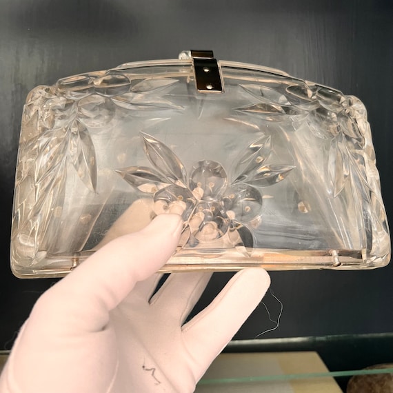 Vintage Clear Lucite Clutch Purse with Carved Cherry … - Gem