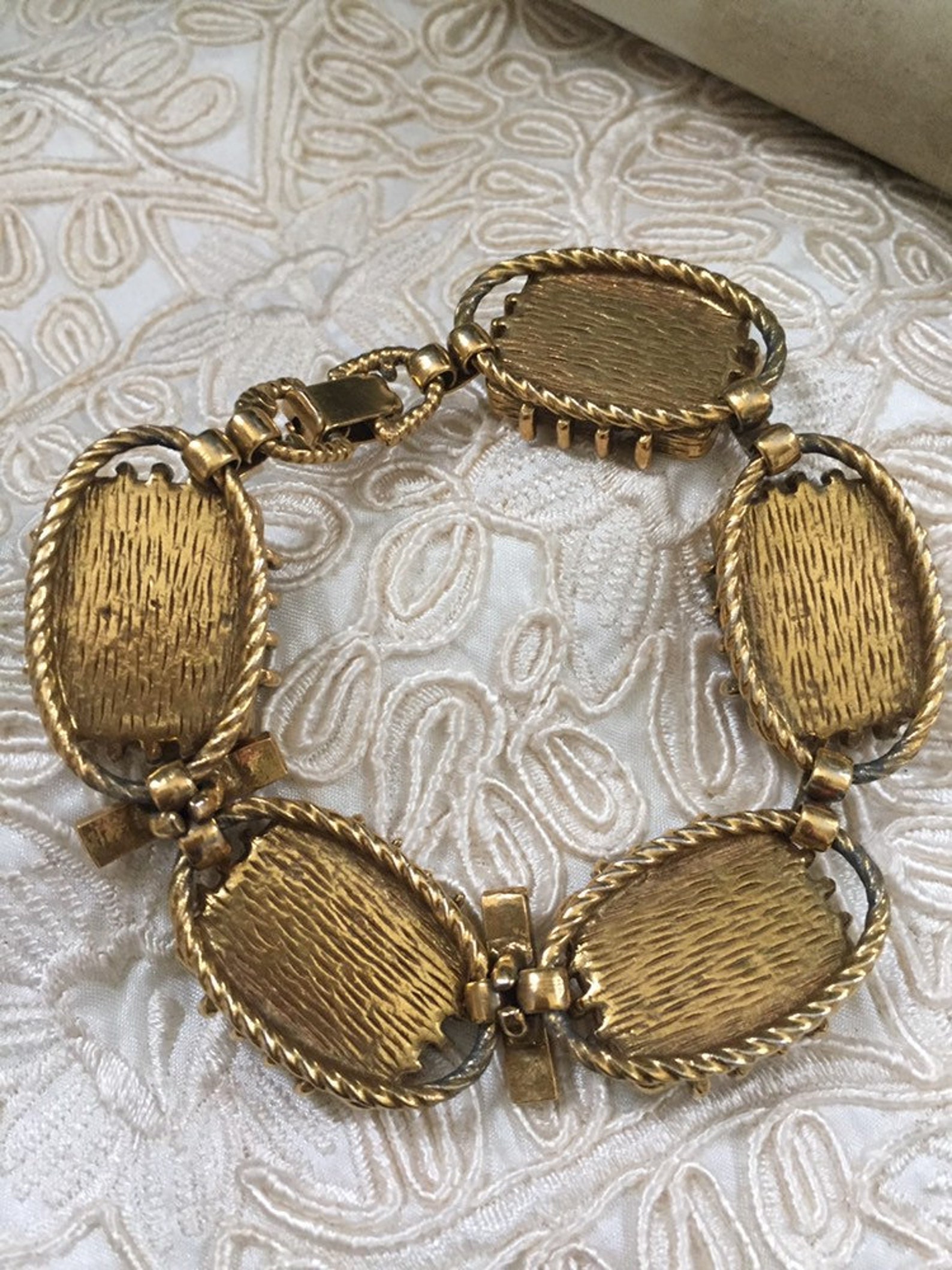 Vintage Gold Tone Chunky Link Bracelet Unique Faux Pearl - Etsy