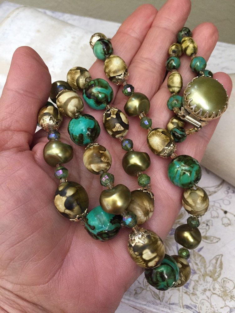 Vintage Hong Kong Double Bead Necklace, Estate Jewelry Multi Strand ...