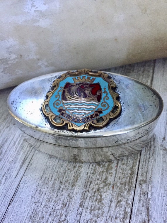 Vintage Silver Plated Oval Trinket Box with Metal En… - Gem