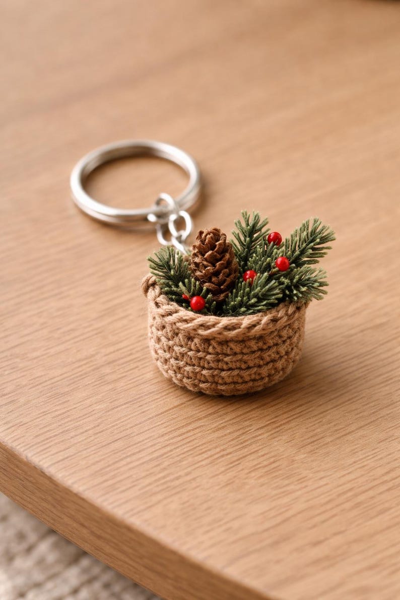Mini Crochet Pine Branch Keychain | Handmade Boho Crochet Bag Charm ...