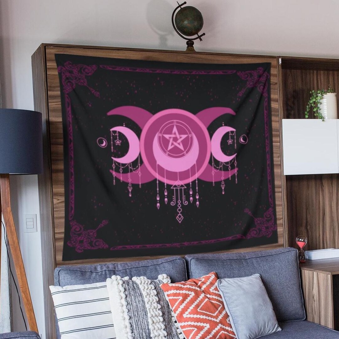 Pink Luna Phases Tapestry: Pentagram Wiccan Altar Cloth, Gothic Home ...