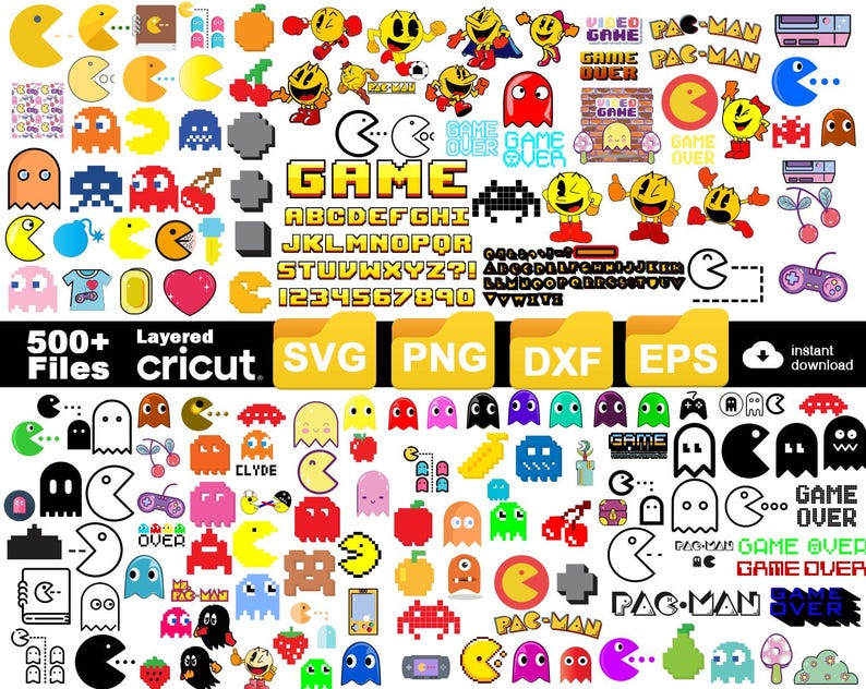 Retro Dot Eater SVG Bundle for Cricut and Silhouette, Arcade Maze ...