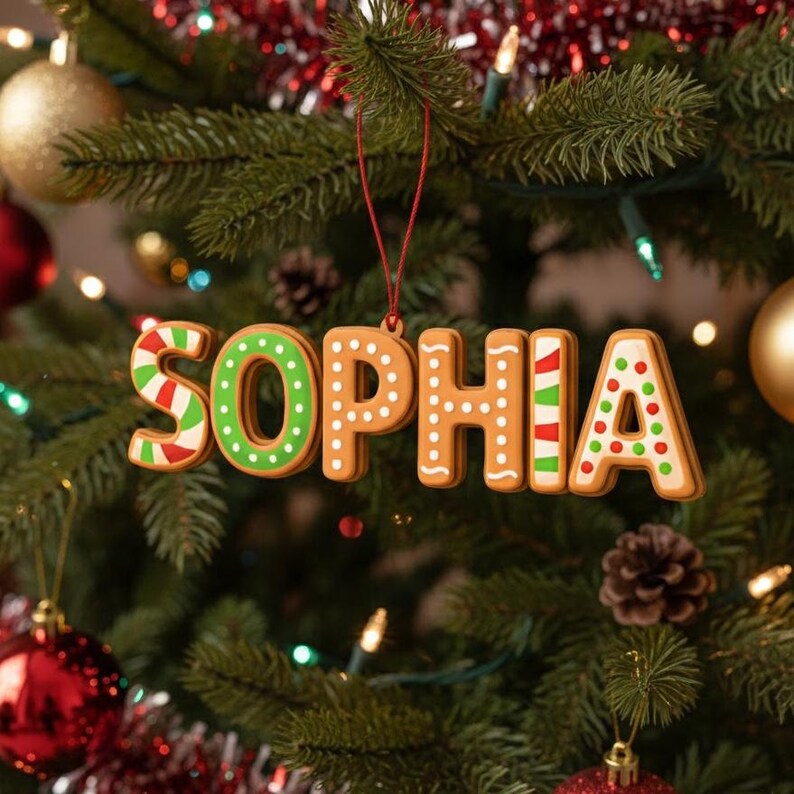 Custom Name With Gingerbread Alphabet Ornament, Personalized Kids Name ...