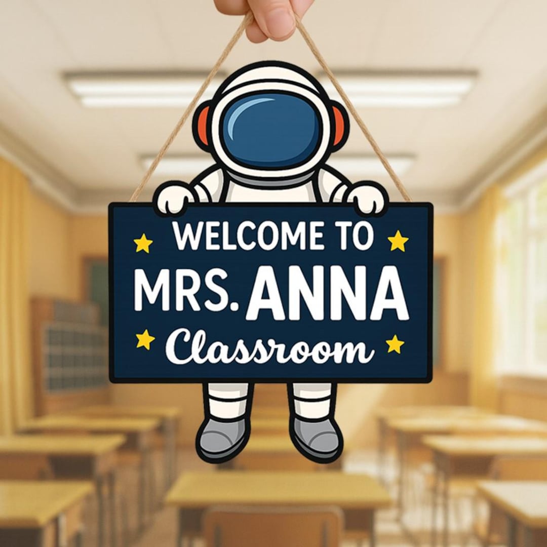 Personalized Astronaut Classroom Door Sign, Custom Wooden Teacher Door ...