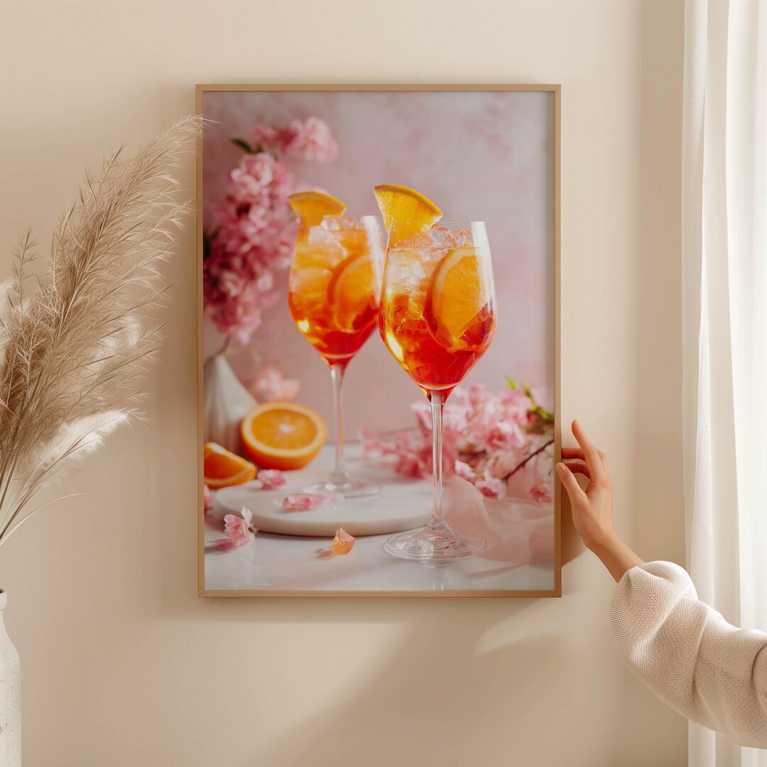 Poster Aperol Spritz With Orange and Flowers – Modern Cocktail Picture ...