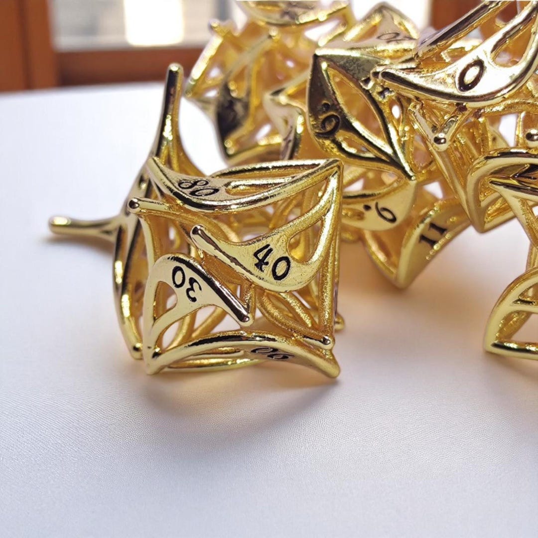 Gold Swirl Hollow Metal Dnd Dice Set Gift | Vortex Polyhedral RPG Dice ...