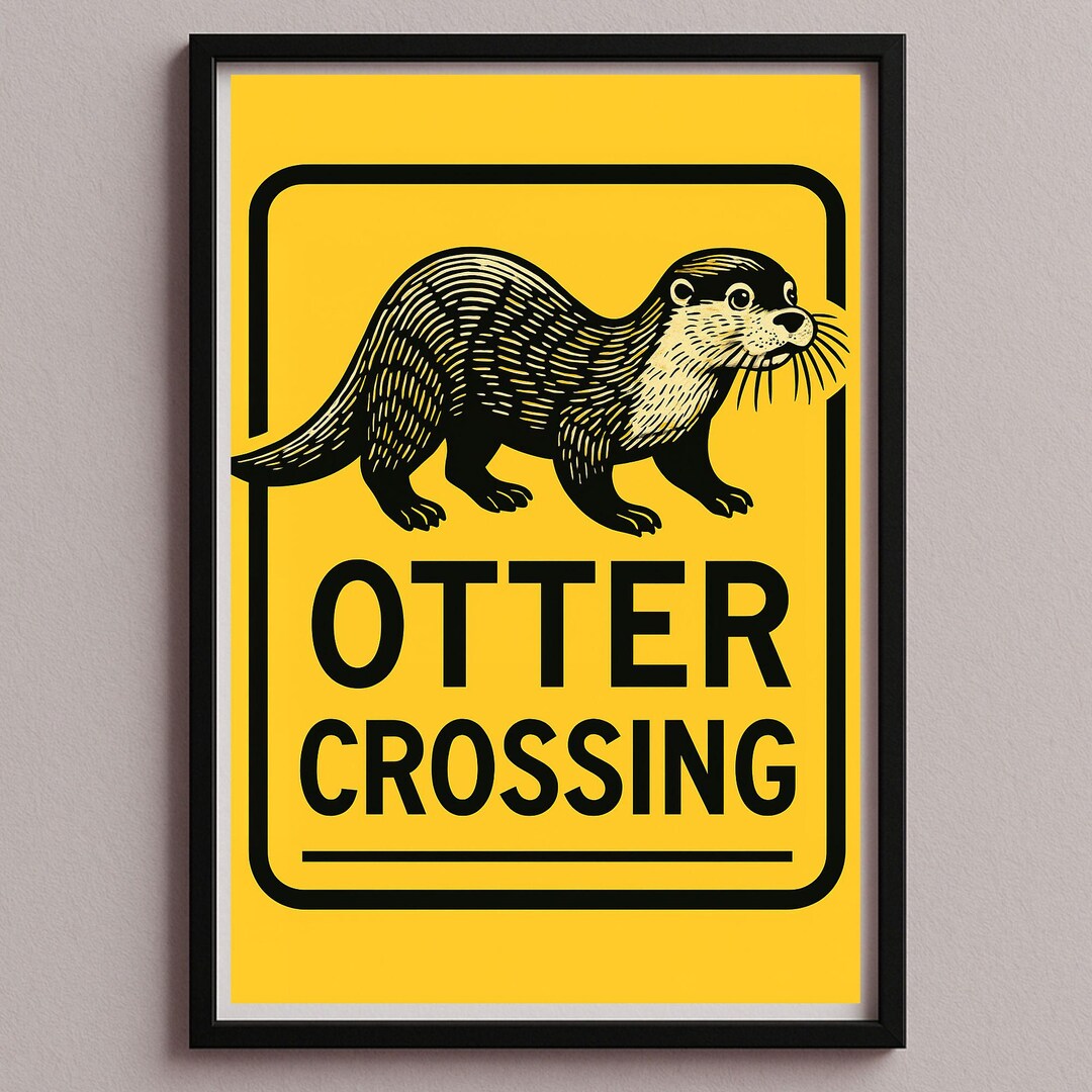 Otter Wall Art Poster Picture – Funny Animal Sign Design – Yellow ...
