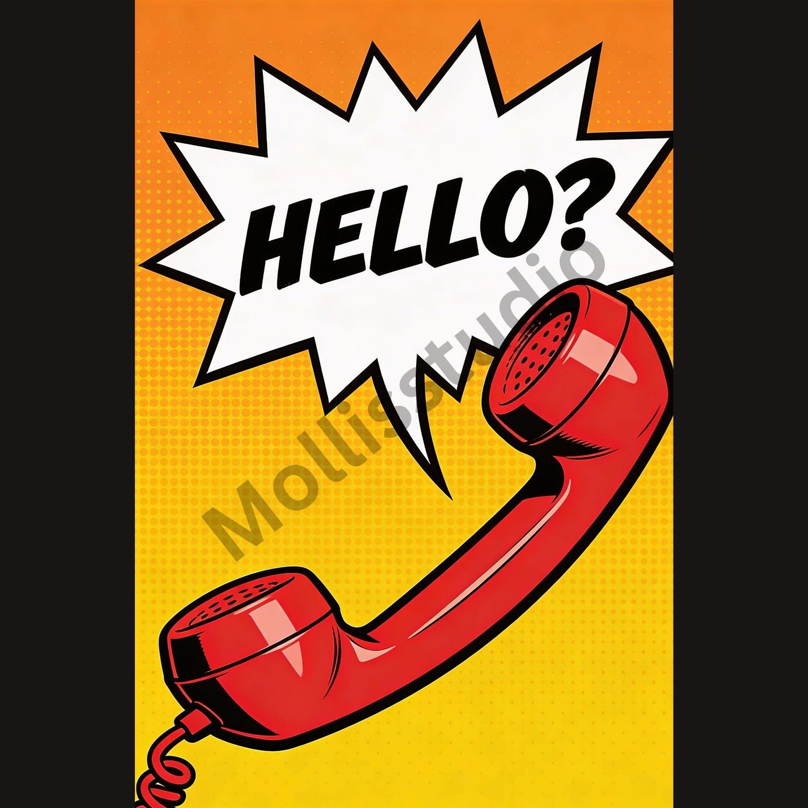 Hello Pop Art Picture Wall Art Poster – Retro Phone Comic Style Bold ...