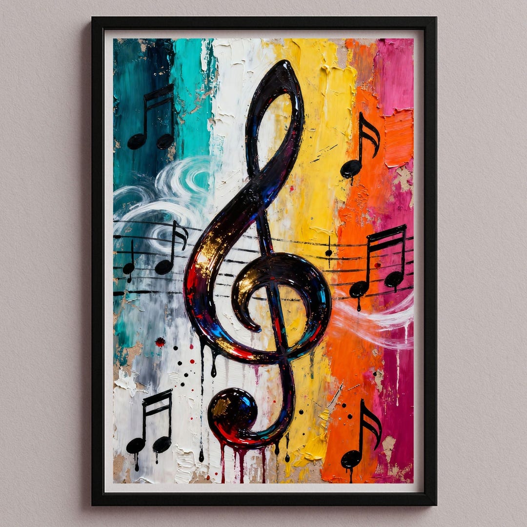 Music Notes Impasto Wall Art Poster Picture – Colorful Textured ...