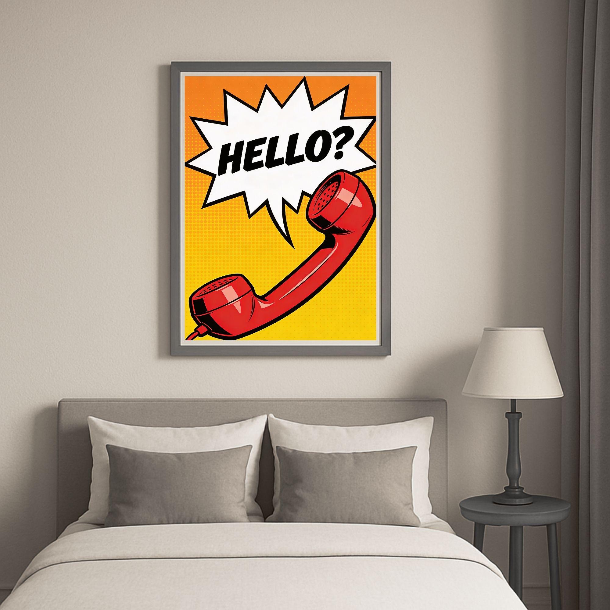 Hello Pop Art Picture Wall Art Poster – Retro Phone Comic Style Bold ...