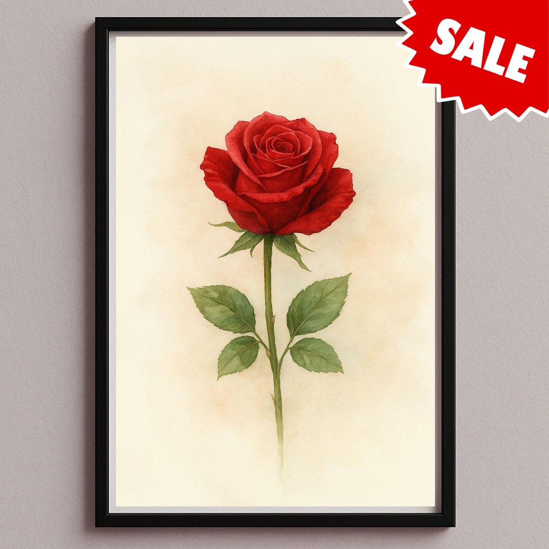 Red Rose Watercolor Print – Botanical Vintage Wall Art | Digital ...