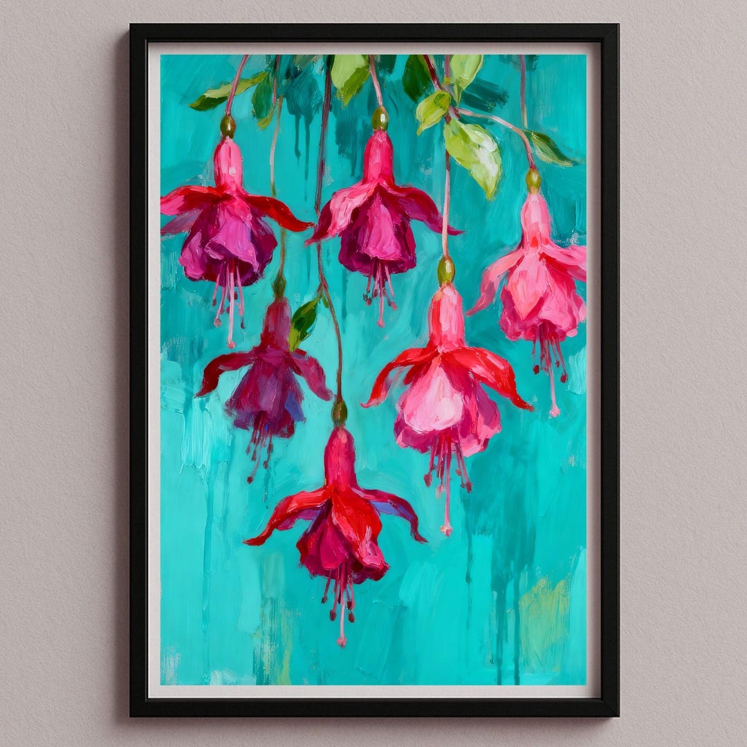Fuchsia Flowers Oil Painting Style Wall Art Poster Picture – Colorful ...