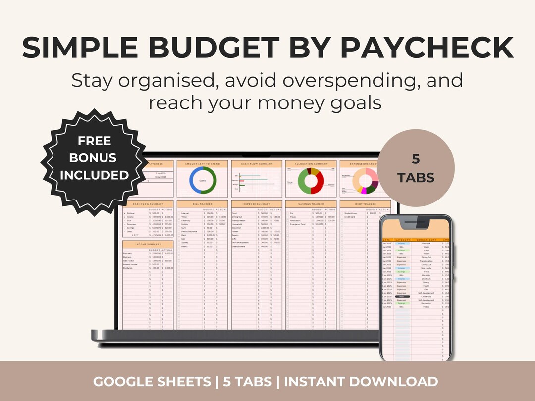 Budget Planner Google Sheets Budget Spreadsheet Monthly Paycheck ...