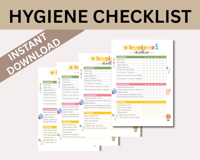 Hygiene Checklist – Printable One-page Personal Care Routine Tracker ...