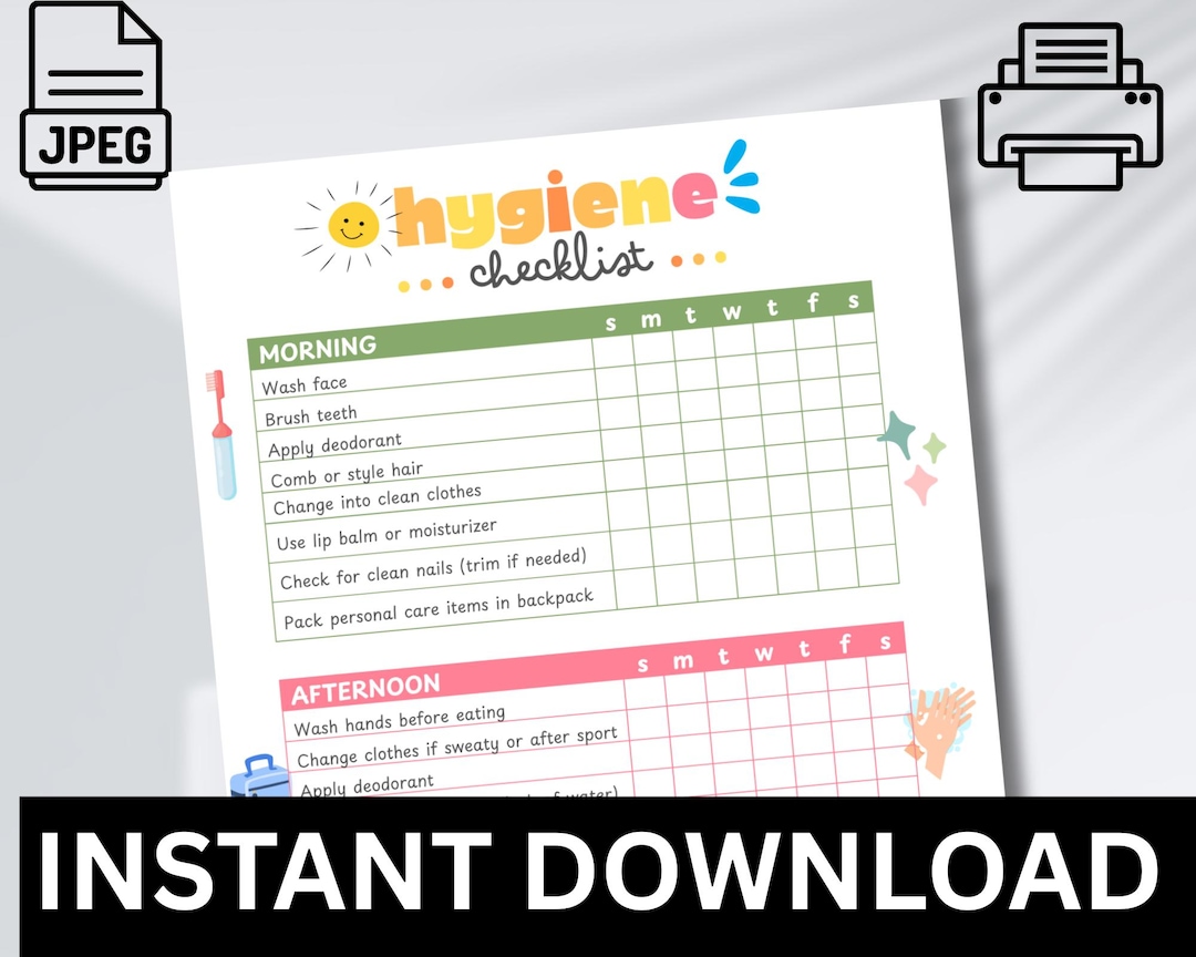Hygiene Checklist – Printable One-page Personal Care Routine Tracker ...