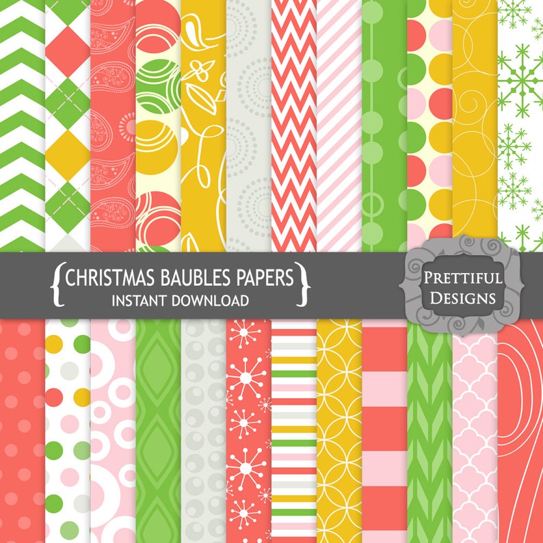Bright Christmas Digital Background Scrapbook Paper Christmas Baubles ...