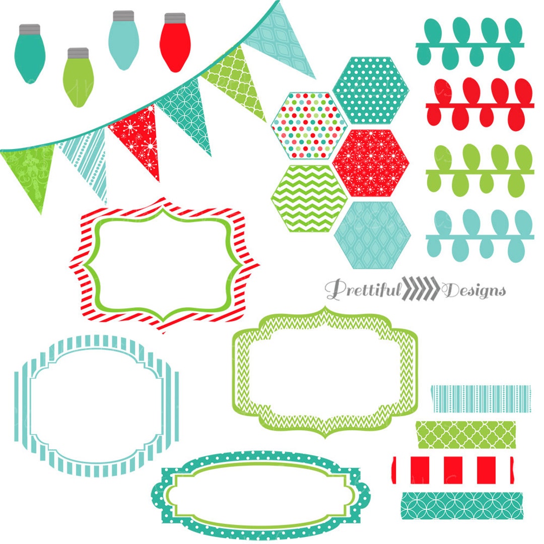 Christmas Digital Frames Clip Art Christmas Lights Hexagons Washi Tape ...