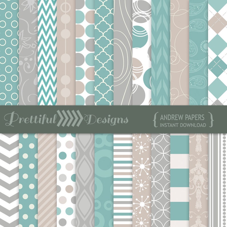 Turquoise Digital Paper Gray, Taupe Backgrounds Personal and Commercial ...