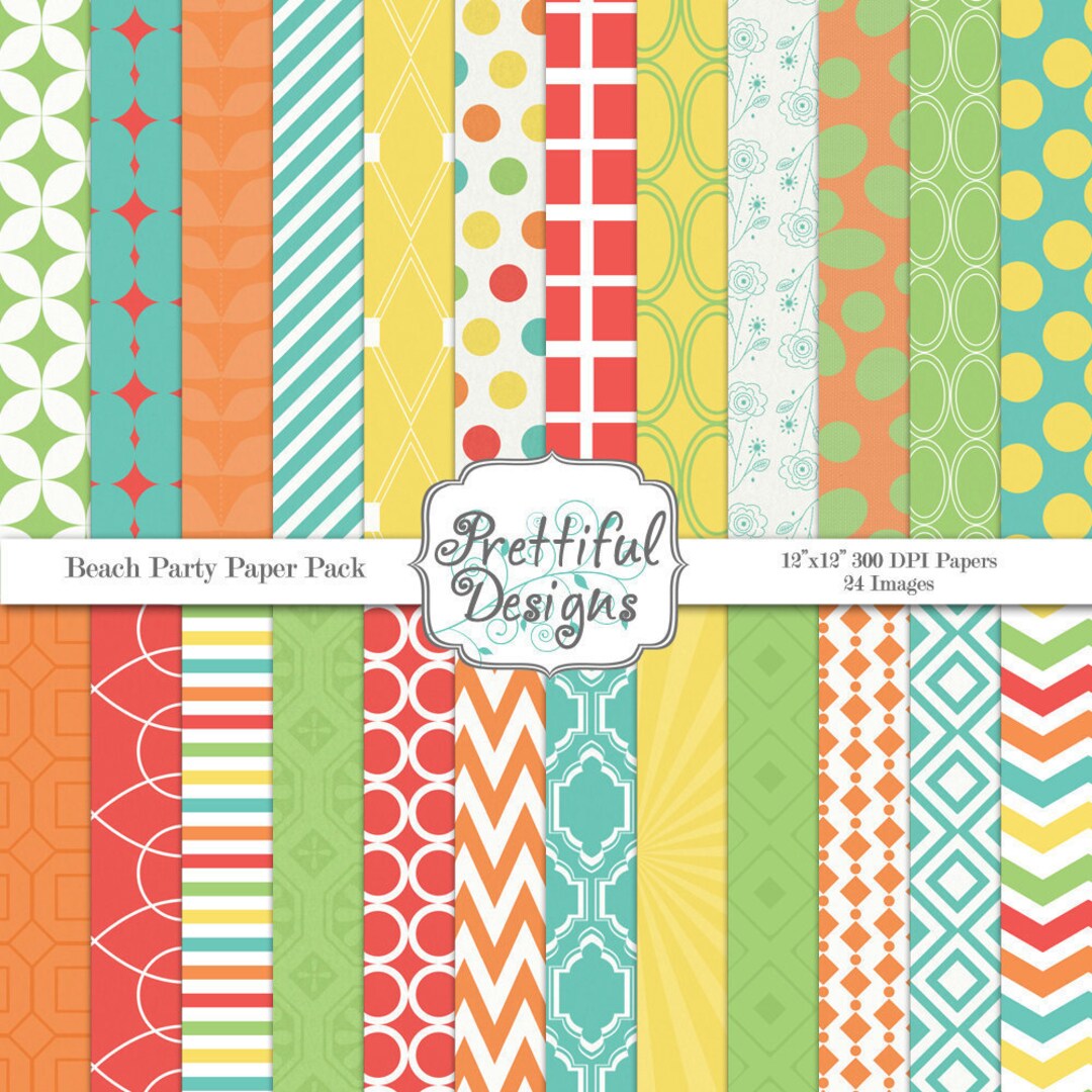 Digital Scrapbooking Printable Paper Pack Commercial Use OK Beach Party ...