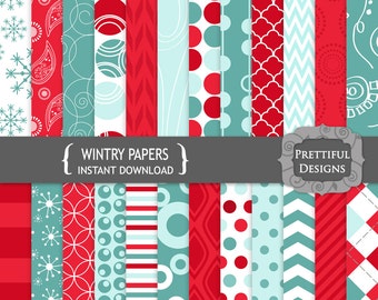 Christmas Red and Blue Digital Paper Pack INSTANT DOWNLOAD 12x12 Trees ...