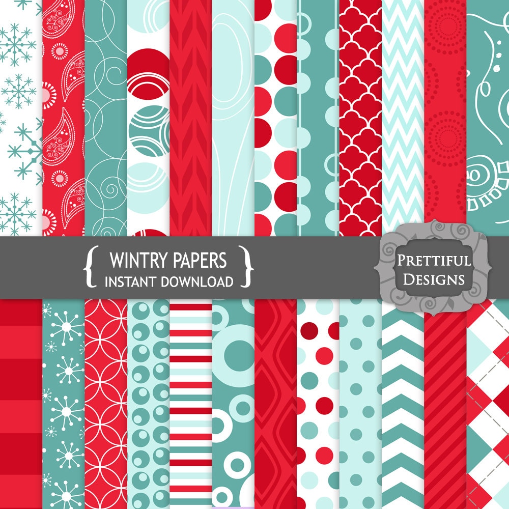Red and Blue Christmas Digital Scrapbooking Papers Wintry - Etsy