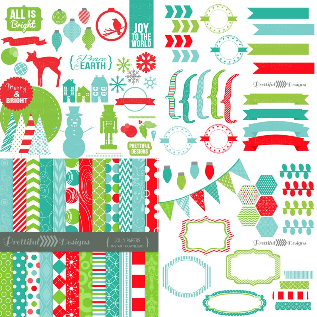 Christmas Clip Art, Christmas Digital Scrapbook Kit, Digital Paper ...