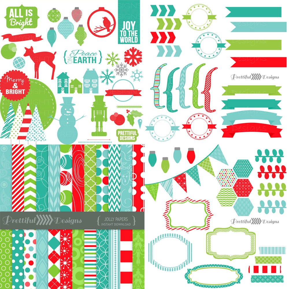 Christmas Clip Art, Christmas Digital Scrapbook Kit, Digital Paper ...