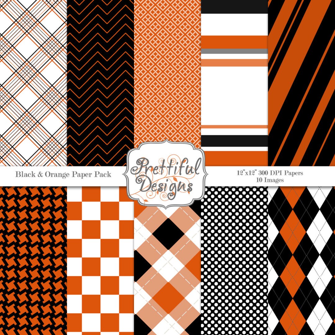 Black and Orange Digital Paper Pack for Digital Scrapbooking - Etsy