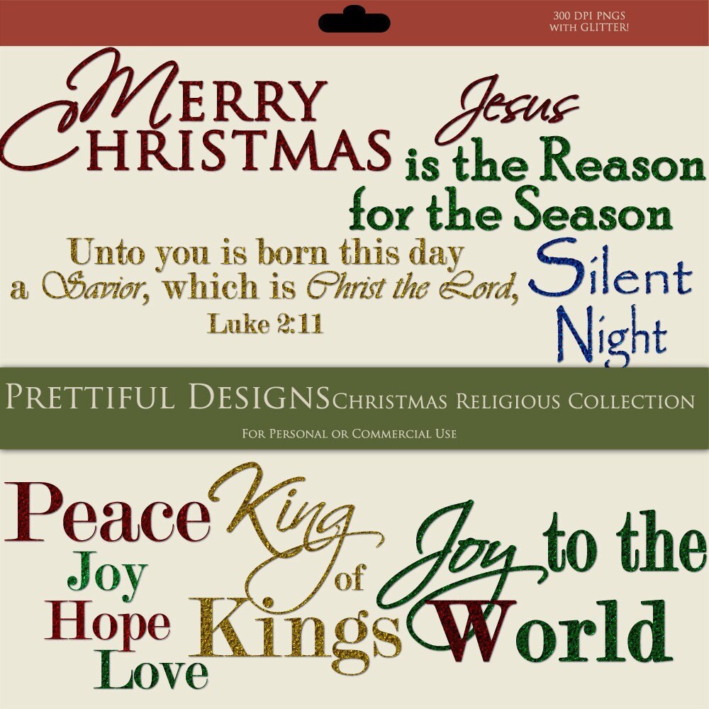 Christmas Clip Art Religious Collection With Glitter Digital Word Art ...