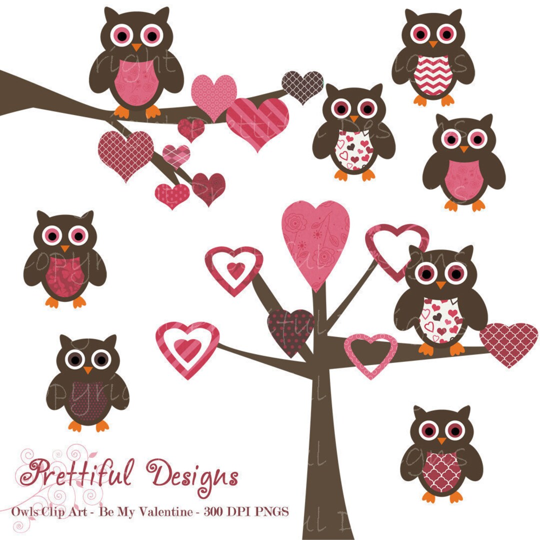 Valentine Owl Clip Art Digital Scrapbooking Commercial Use Instant ...