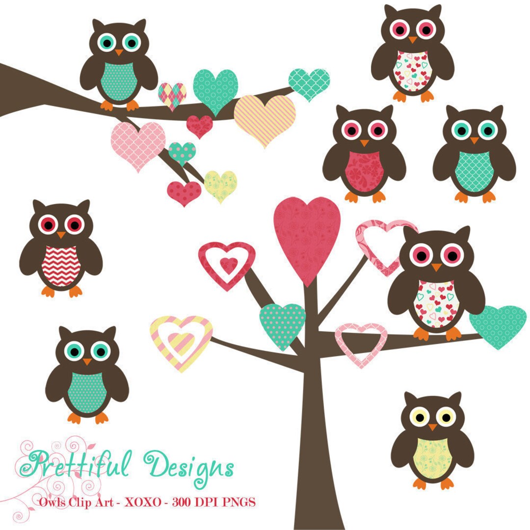 Valentine Owl Clip Art Commercial Use - Etsy