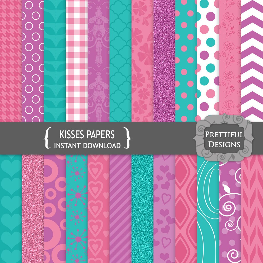 Turquoise Purple and Pink Digital Paper Pack Scrapbook Paper Commercial ...