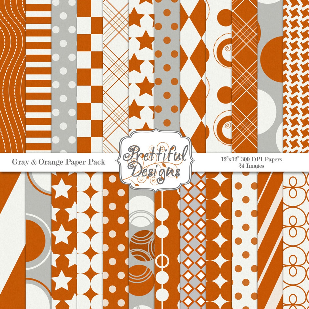 Sports Team Colors Digital Paper Pack Orange and Gray Commercial Use - Etsy