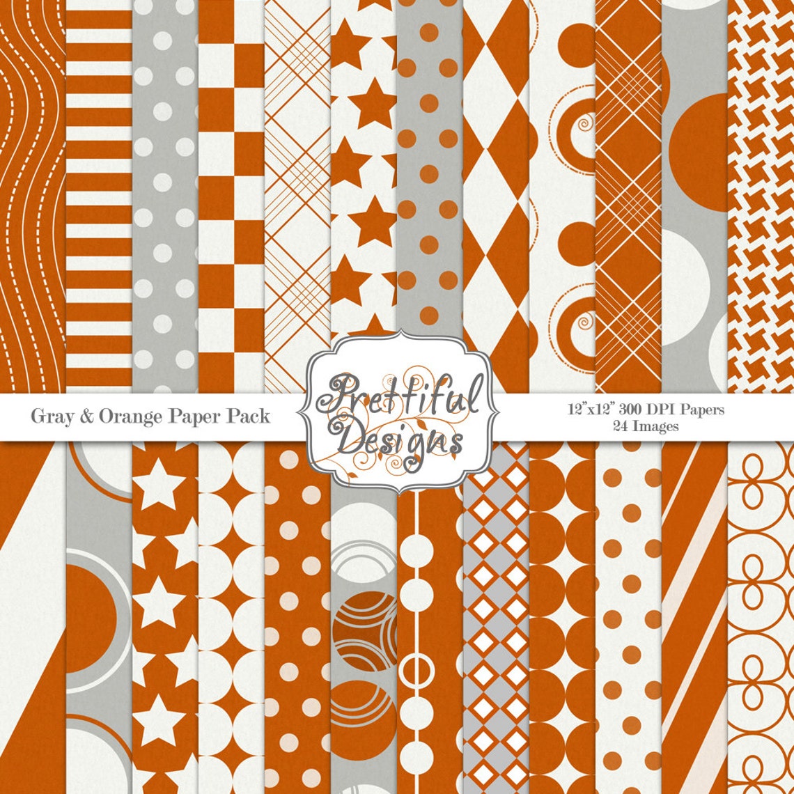 Sports Team Colors Digital Paper Pack Orange and Gray Commercial Use - Etsy