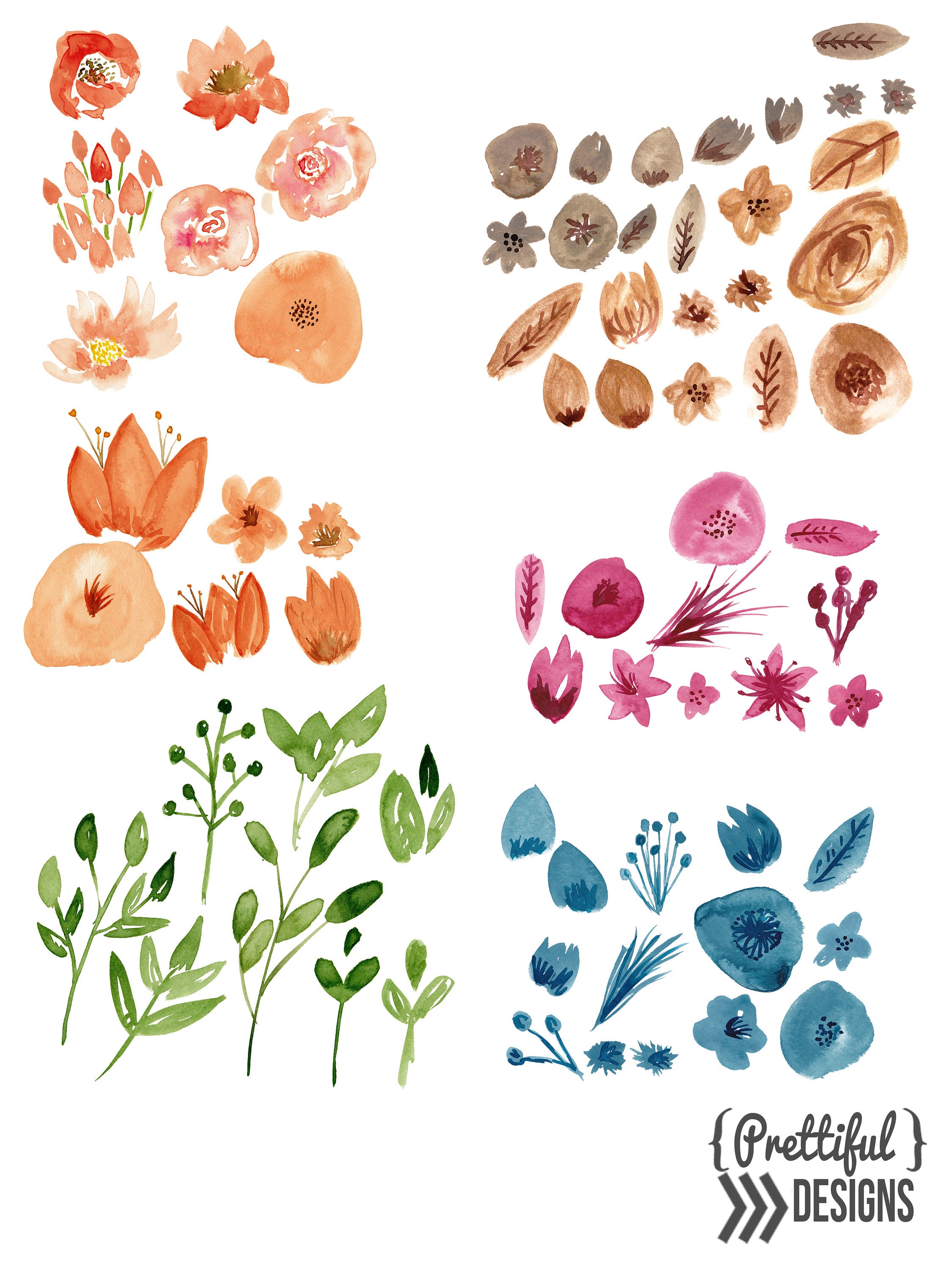 Watercolor Flower Clip Art Commercial Use 70 Individual - Etsy