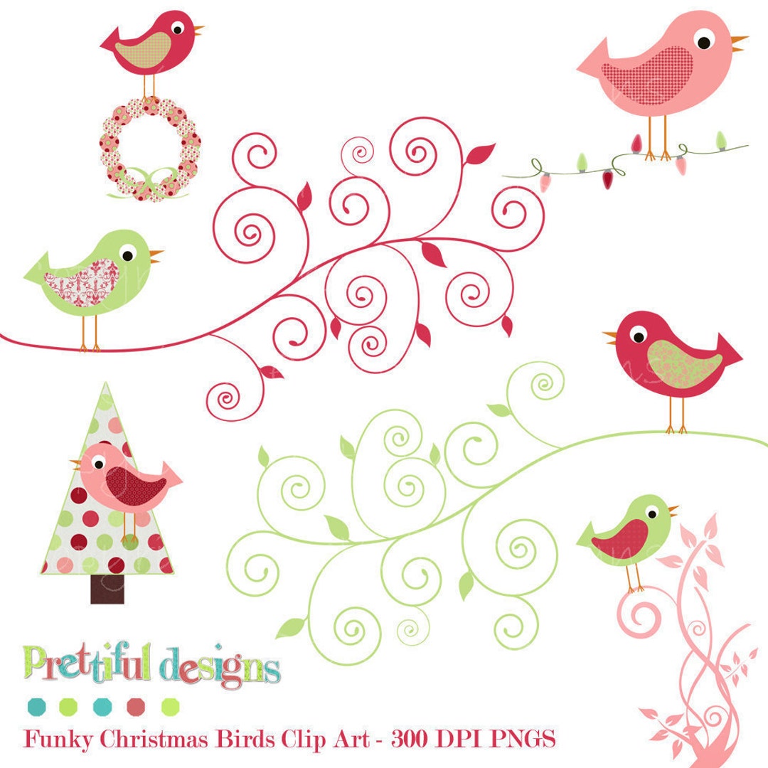 Christmas Bird Clip Art Personal or Commercial Use Funky Christmas - Etsy