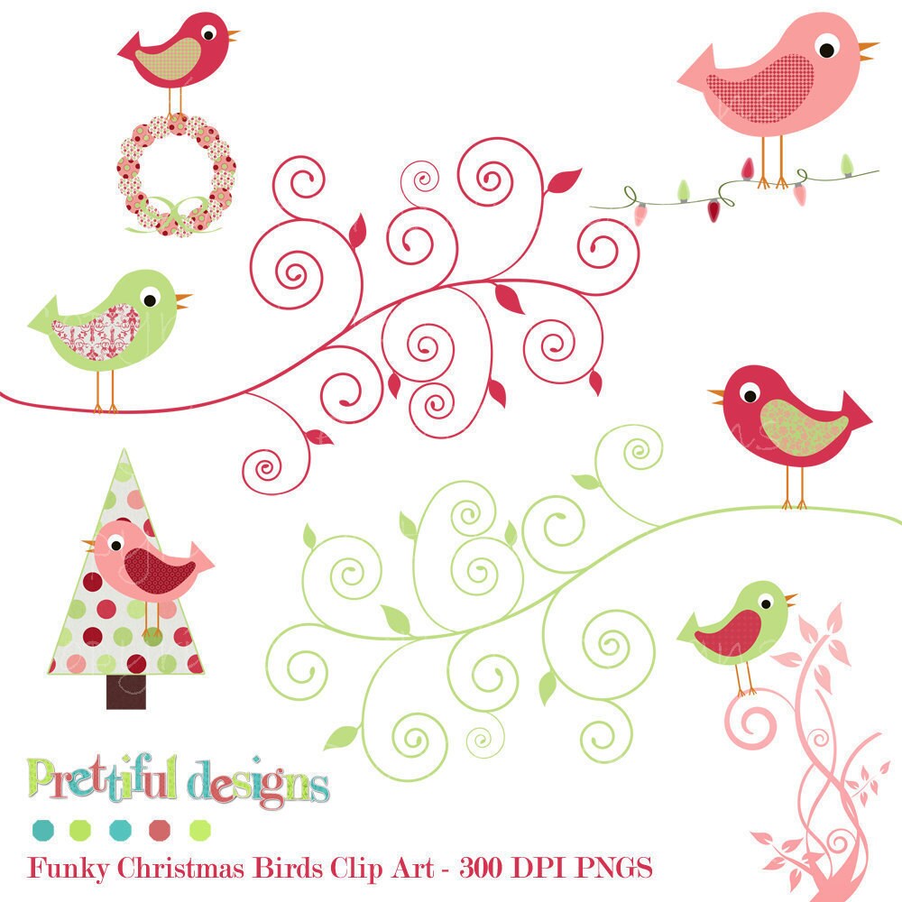 Christmas Bird Clip Art Personal or Commercial Use Funky Christmas - Etsy