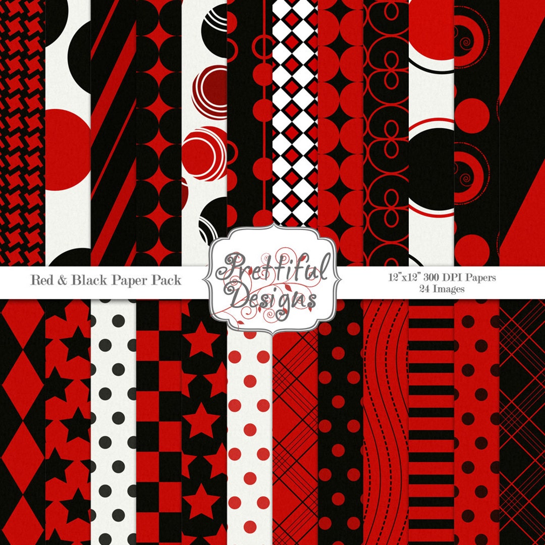 Sports Team Colors Digital Paper Pack Red and Black Commercial Use - Etsy