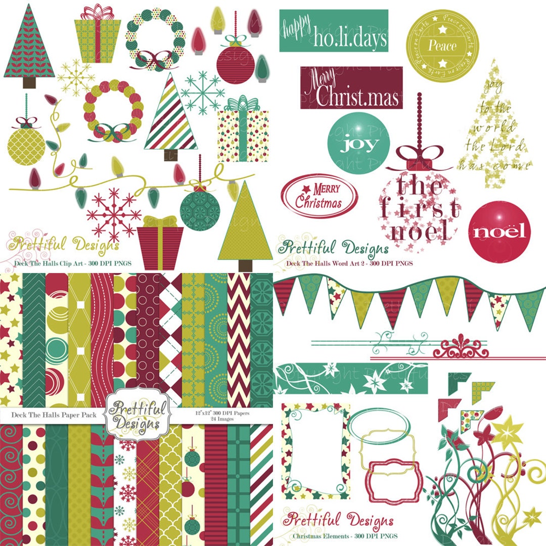 Christmas Digital Scrapbook Kit With Papers, Frames, and Clip Art Deck ...
