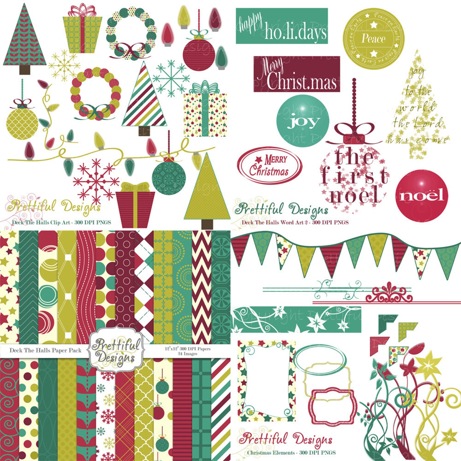 Christmas Digital Scrapbook Kit With Papers Frames and Clip - Etsy