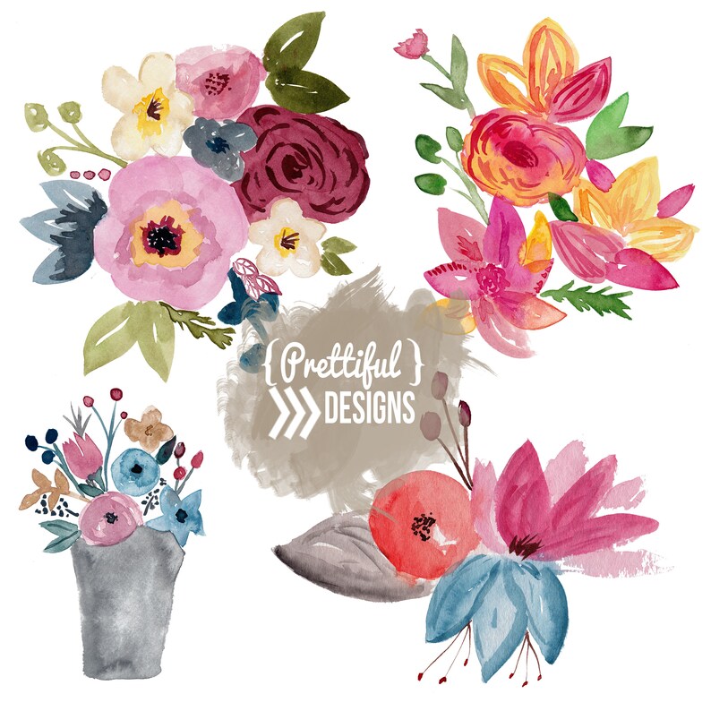 Watercolor Floral Bouquet Clip Art Commercial Use - Etsy