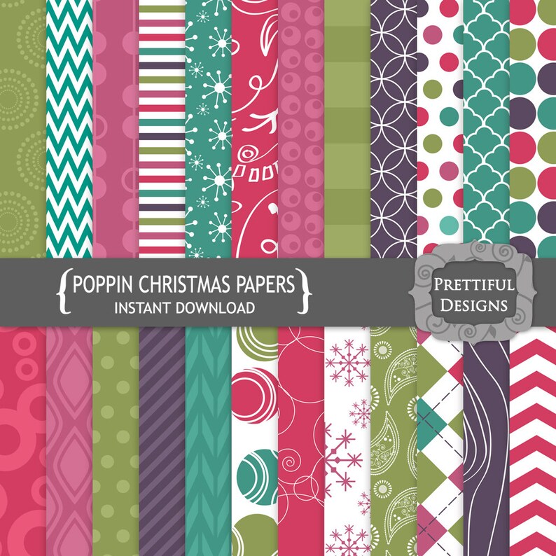 Christmas Holiday Digital Papers in Trendy and Traditional Colors 96 ...