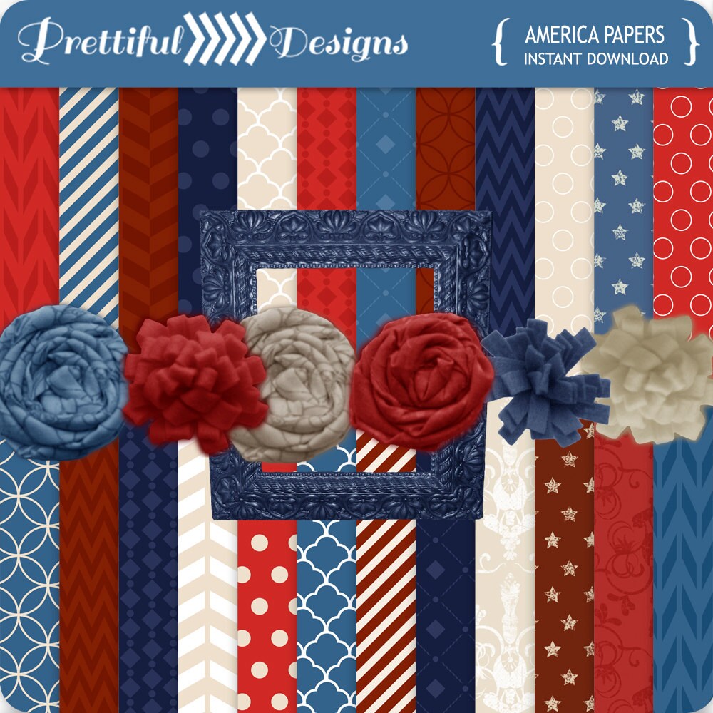 4th of July Digital Paper and Patriotic Clip Art America - Etsy