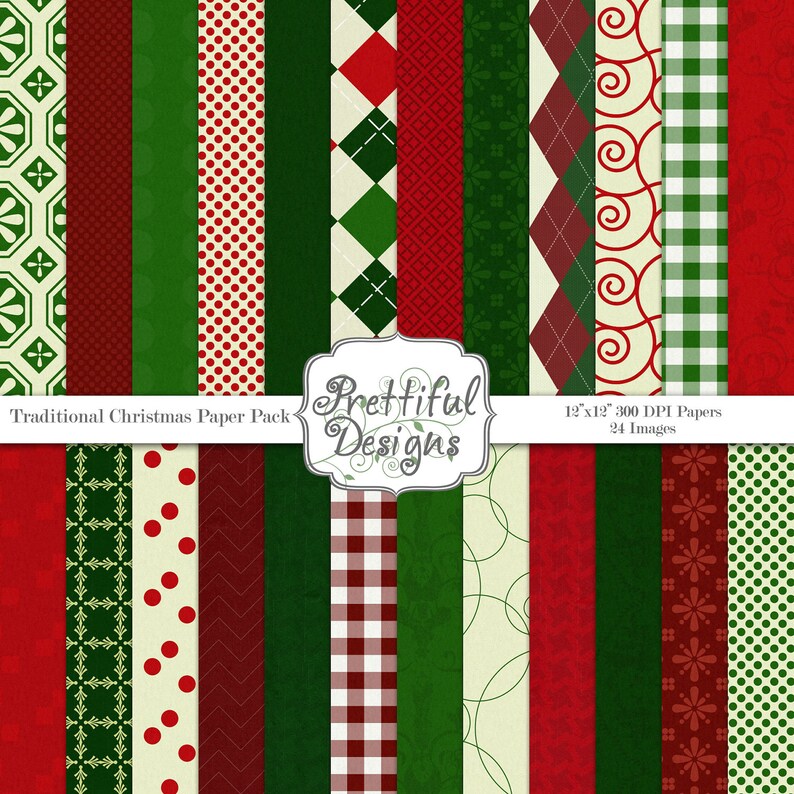 Digital Paper Pack Traditional Christmas - Etsy